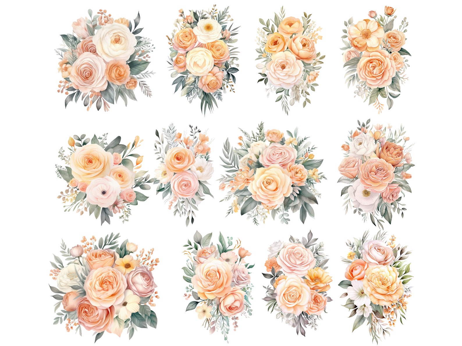 Peach Rose Clipart, DIGITAL DOWNLOAD, Peach Floral Clipart, Spring ...