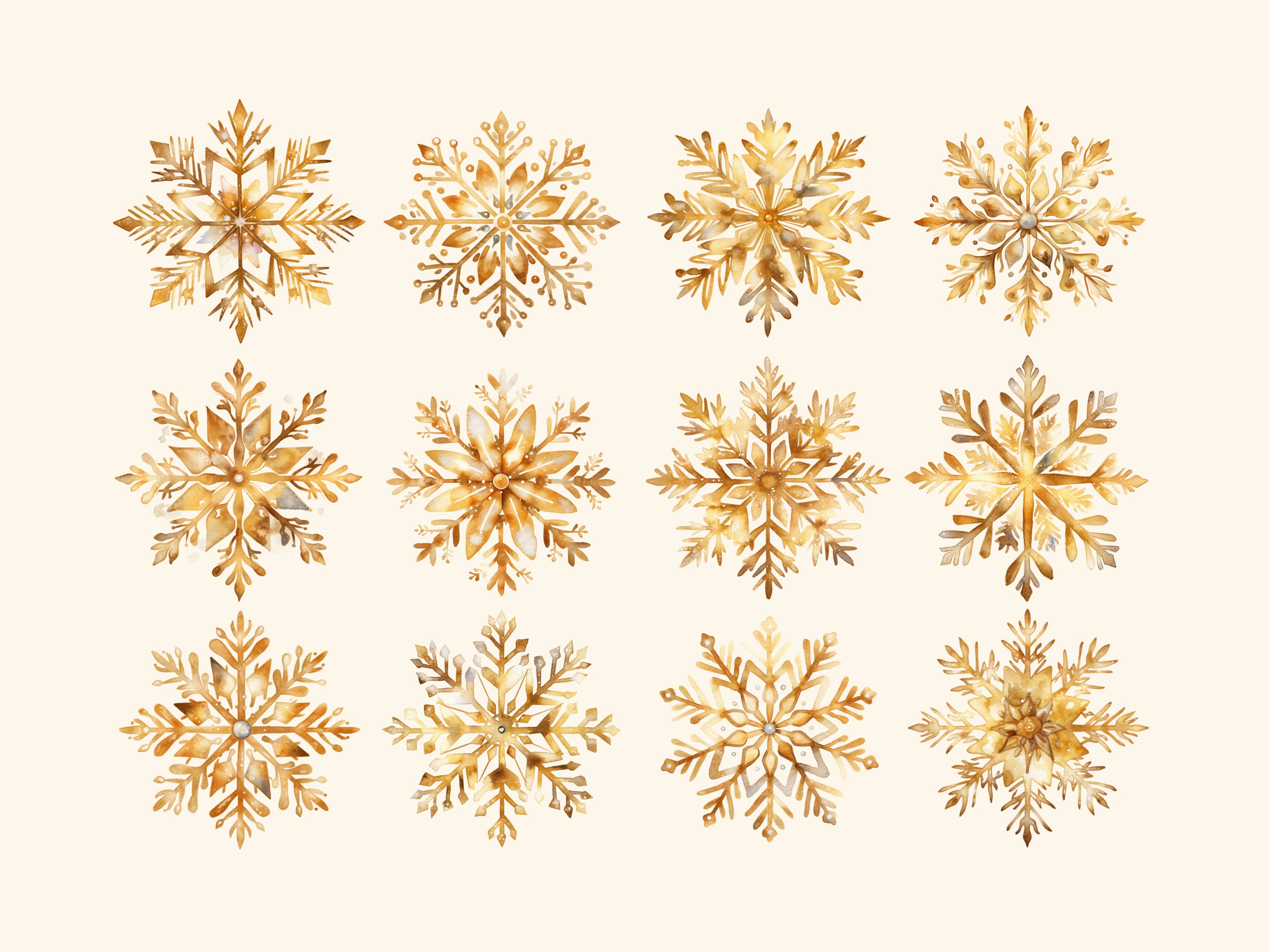 Gold Snowflake Watercolor Clipart DIGITAL DOWNLOAD Chirstmas - Etsy