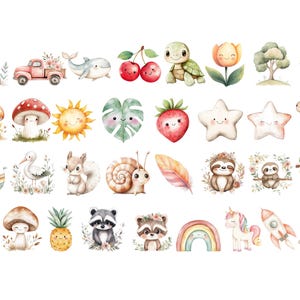 Boho Baby Doodle Clipart, DIGITAL DOWNLOAD, Watercolor Nursery Clip Art ...