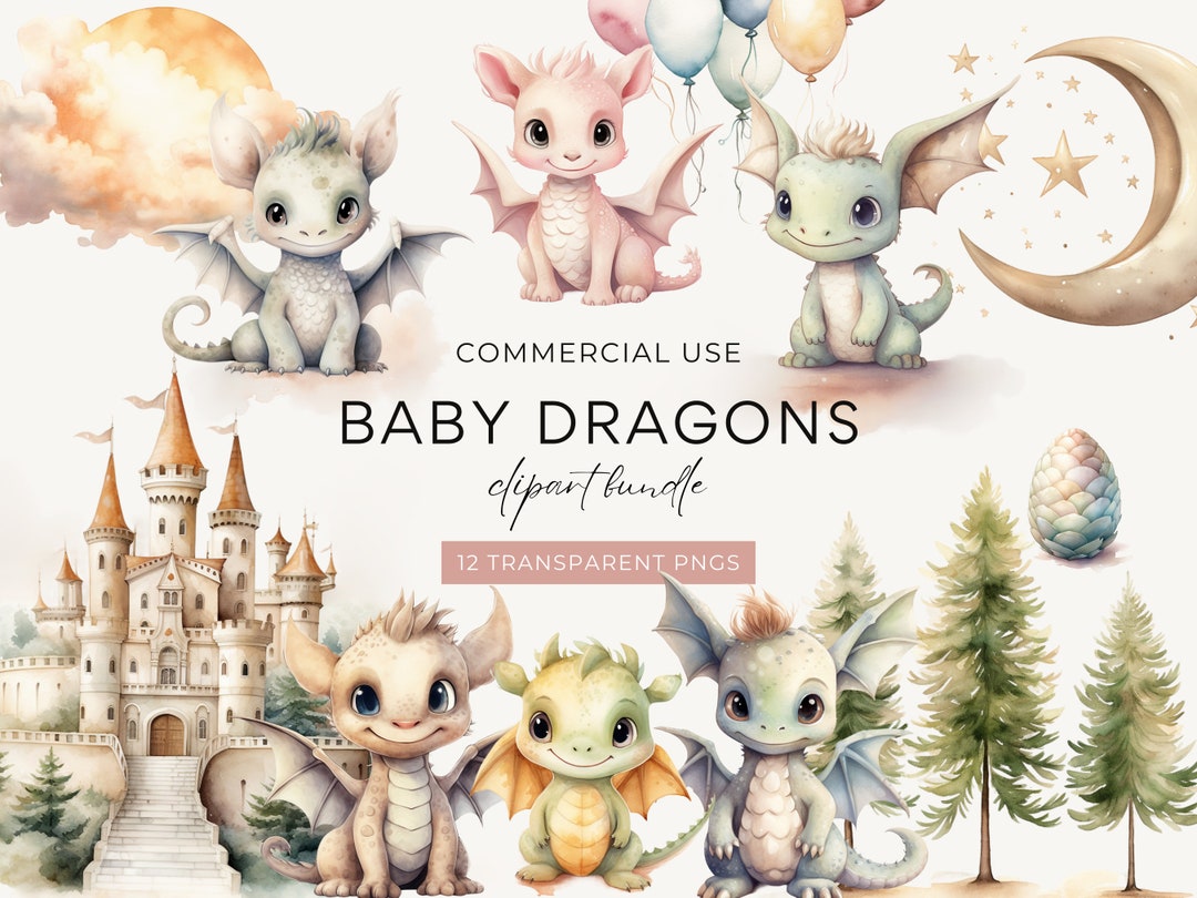 Baby Dragon Clipart, DIGITAL DOWNLOAD, Watercolor Clipart Baby Dragons ...