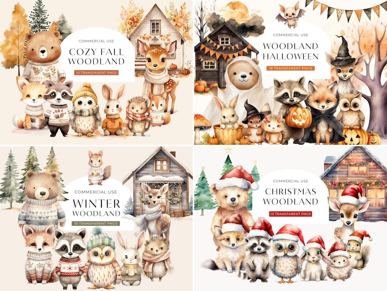 Cute Woodland Clipart Bundle, DIGITAL DOWNLOAD, Forest Animal Friends ...