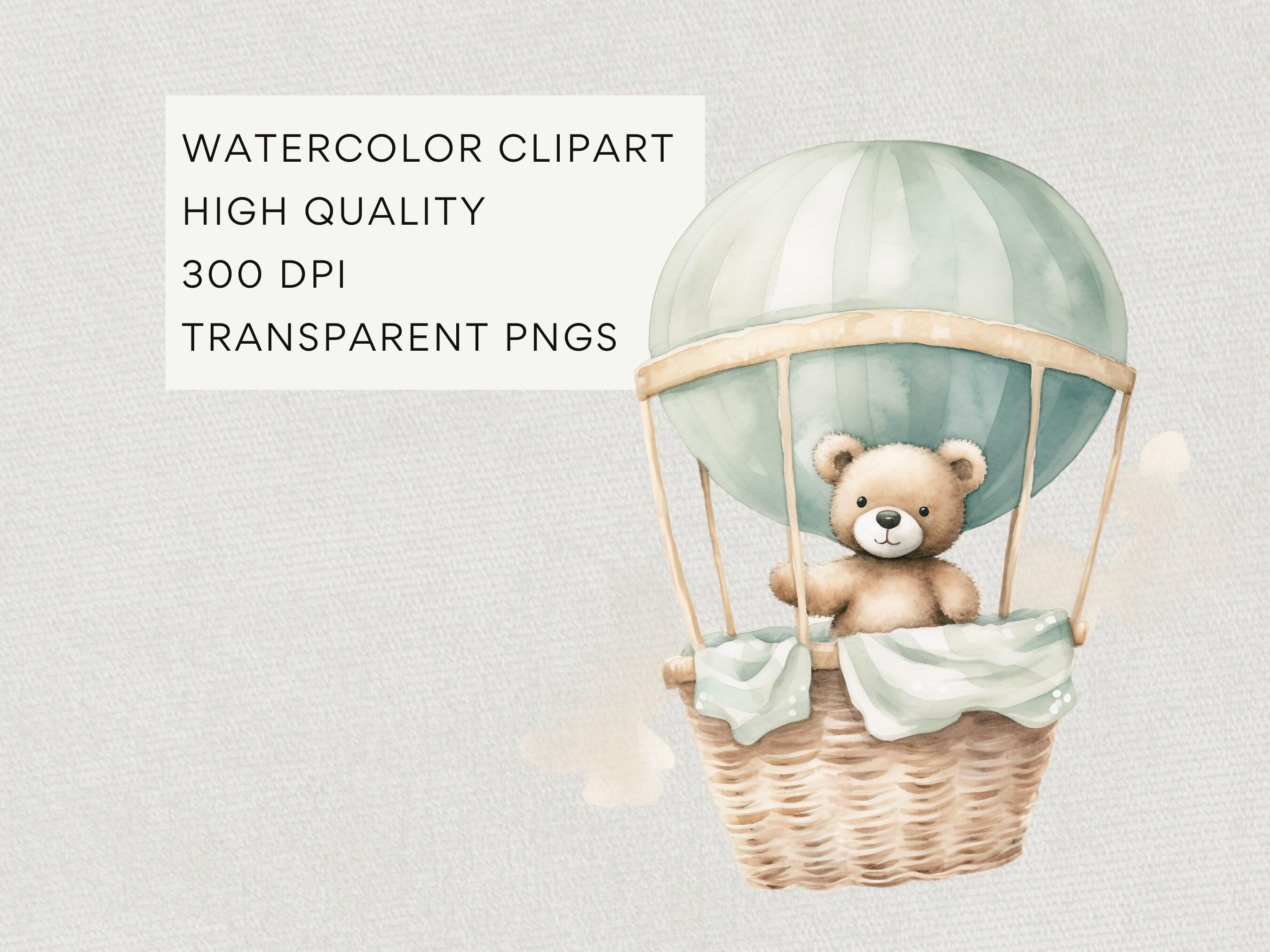 Green Teddy Bear Clipart, DIGITAL DOWNLOAD, Hot Air Balloon Teddy Bear ...