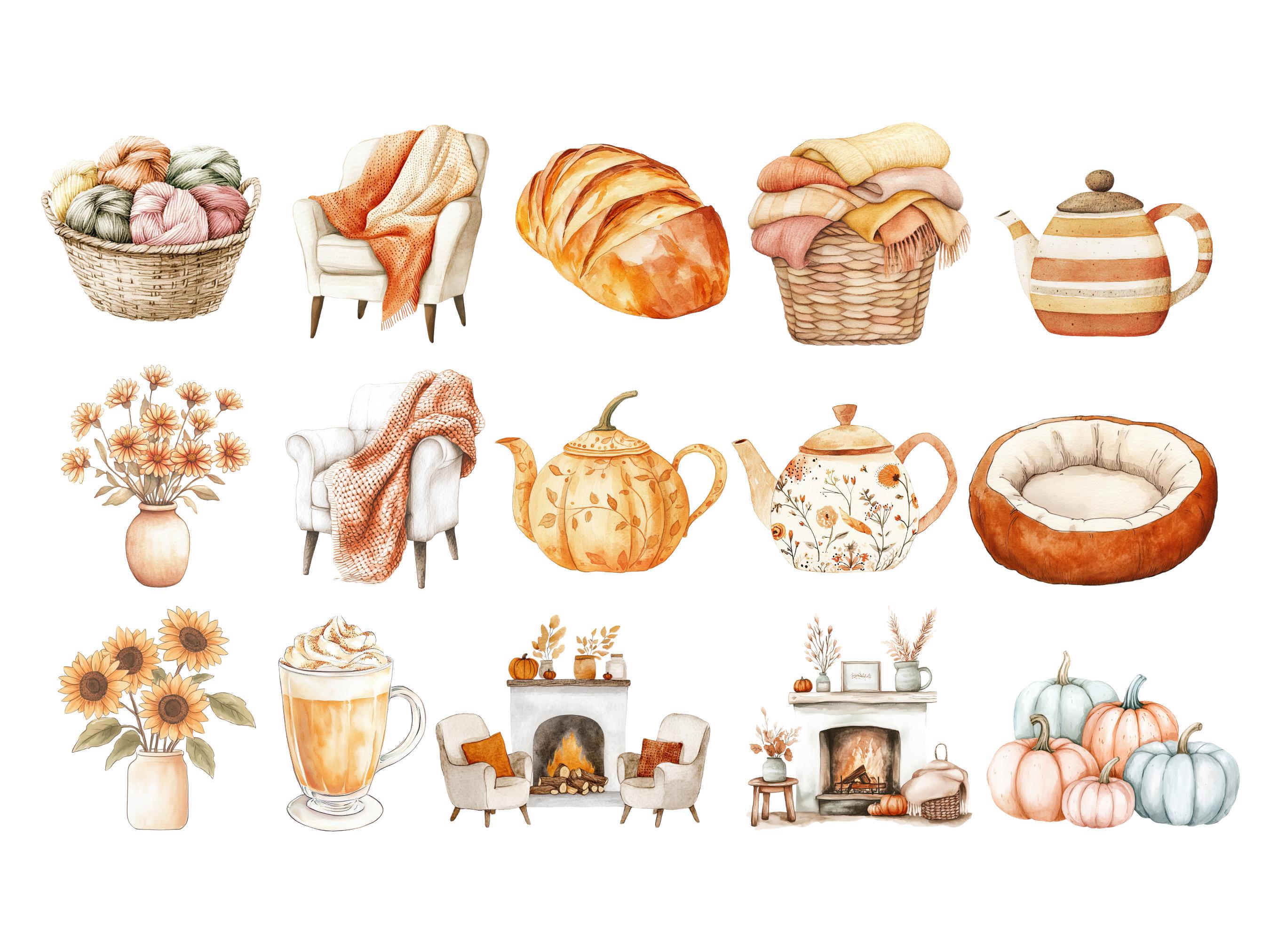 Cozy Watercolor Autumn Clipart, DIGITAL DOWNLOAD, Fall Clip Art ...