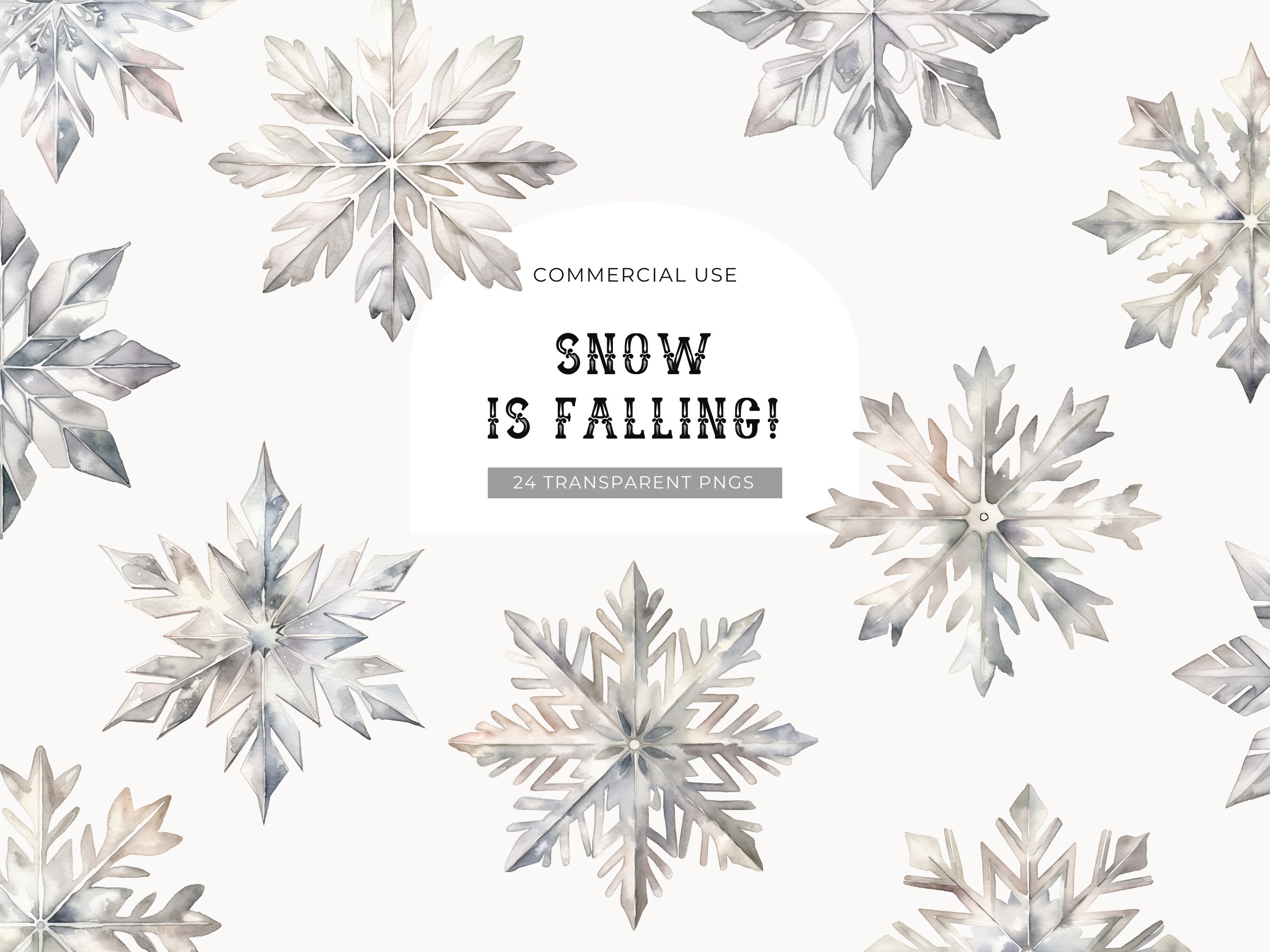 Silver Snowflake Watercolor Clipart, DIGITAL DOWNLOAD, Christmas ...