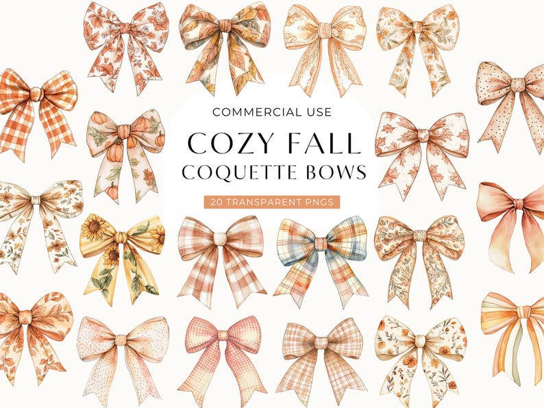 Fall Coquette Bow Clipart, DIGITAL DOWNLOAD, Watercolor Autumn Clip Art ...