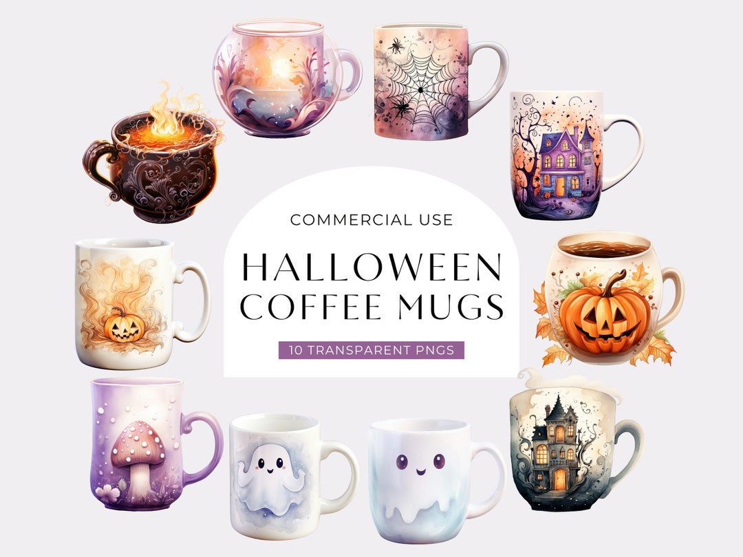 Halloween Coffee Cup Clipart, DIGITAL DOWNLOAD, Cute Watercolor Ghost ...