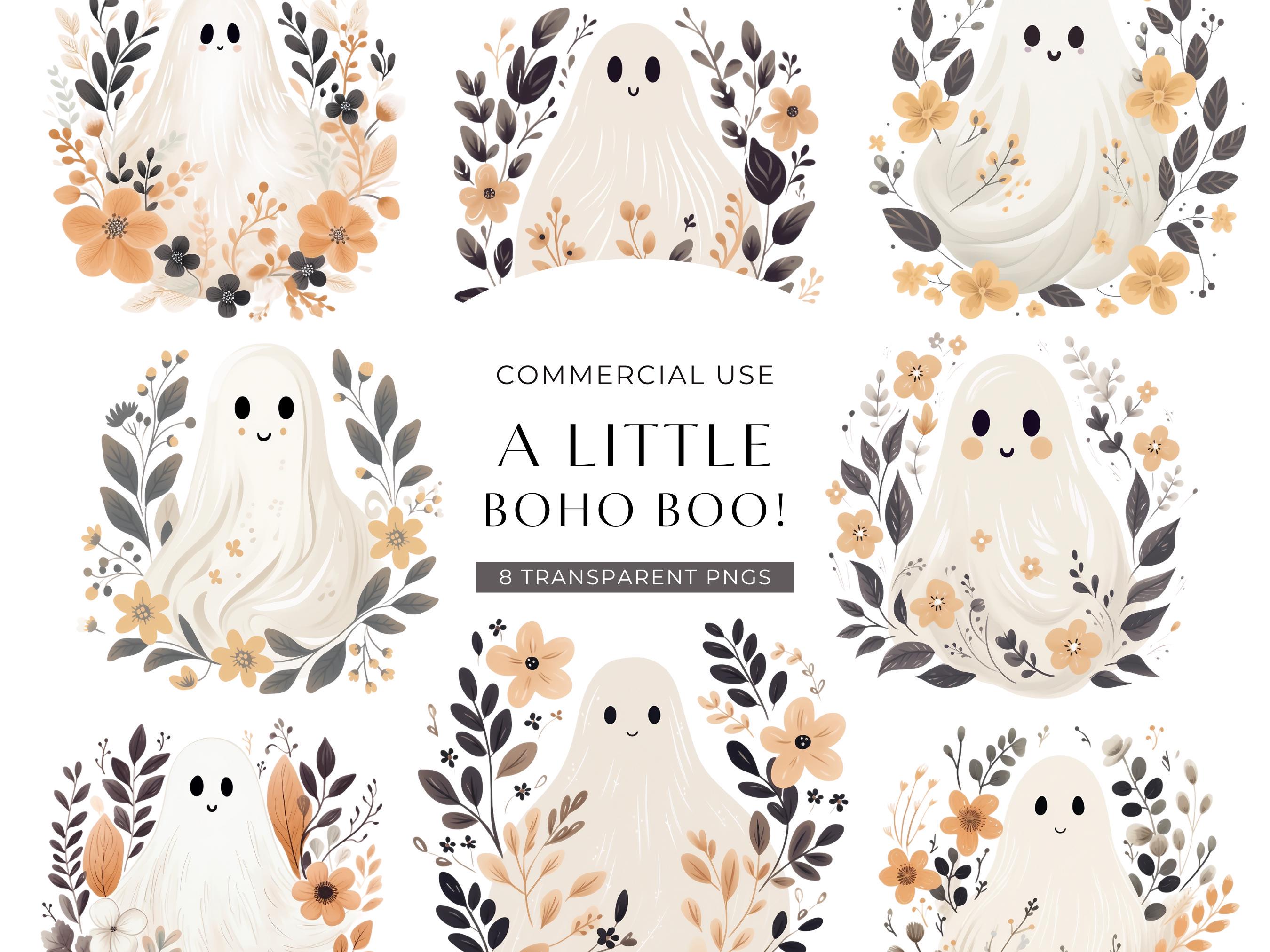 Boho Ghost Clipart, DIGITAL DOWNLOAD, Floral Ghost Clipart, Cute ...