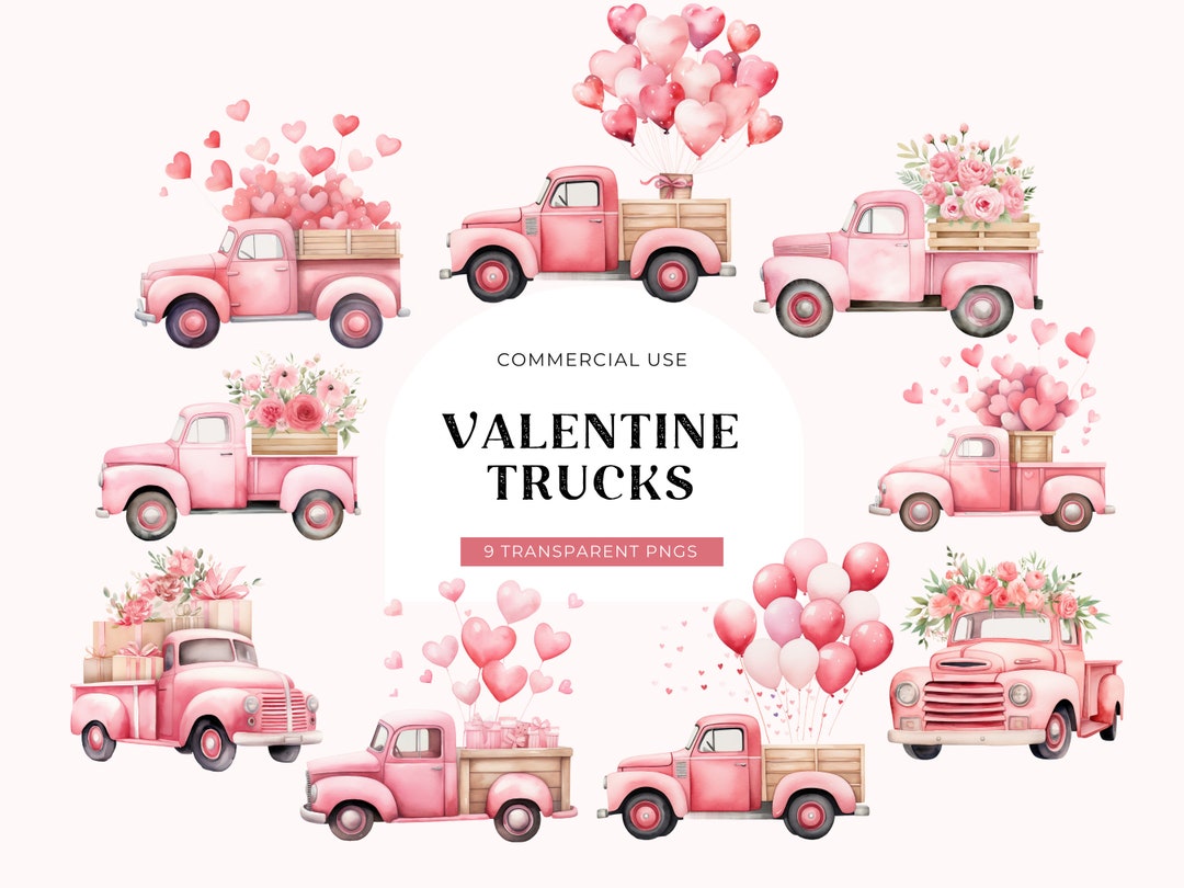 Valentine Pink Truck Clipart, DIGITAL DOWNLOAD, Vintage Truck With ...