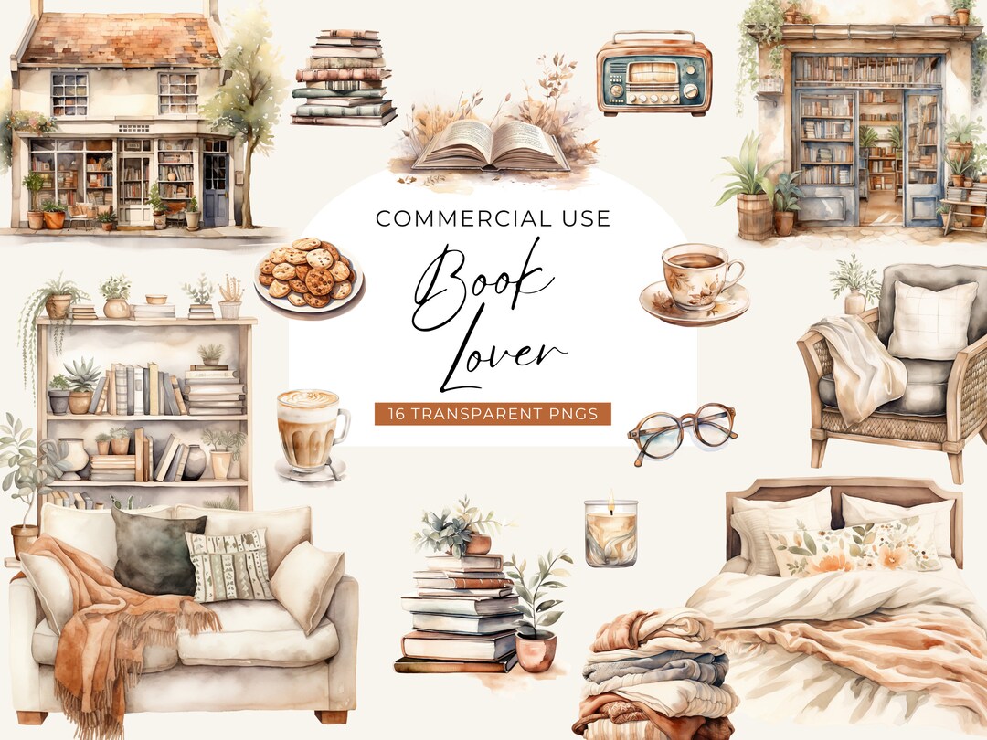 Clipart Cozy Reading, DIGITAL DOWNLOAD, Fall Into Reading Watercolor ...