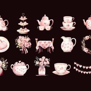 Valentines Day Tea Clipart, DIGITAL DOWNLOAD, Pink Watercolor Afternoon ...