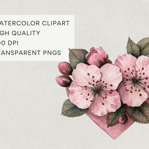Vintage Floral Heart Clipart, Watercolor Flower Hearts Clip Art ...