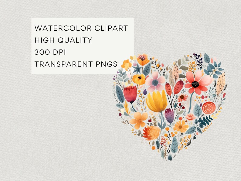 Wildflower Heart Clipart DIGITAL DOWNLOAD Floral Heart With - Etsy