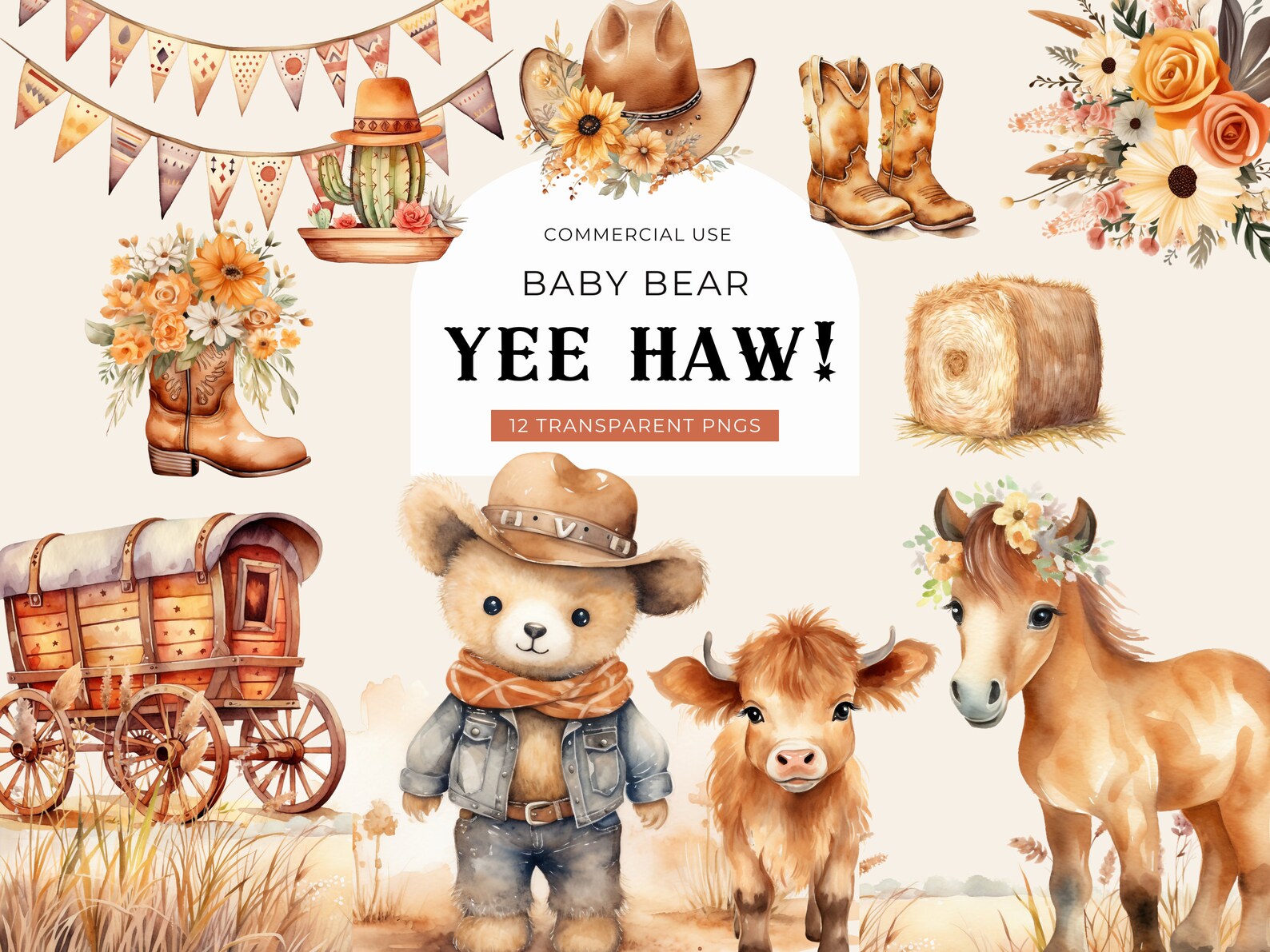 Cowboy Baby Shower Clipart, DIGITAL DOWNLOAD, A Little Cowboy Cute ...