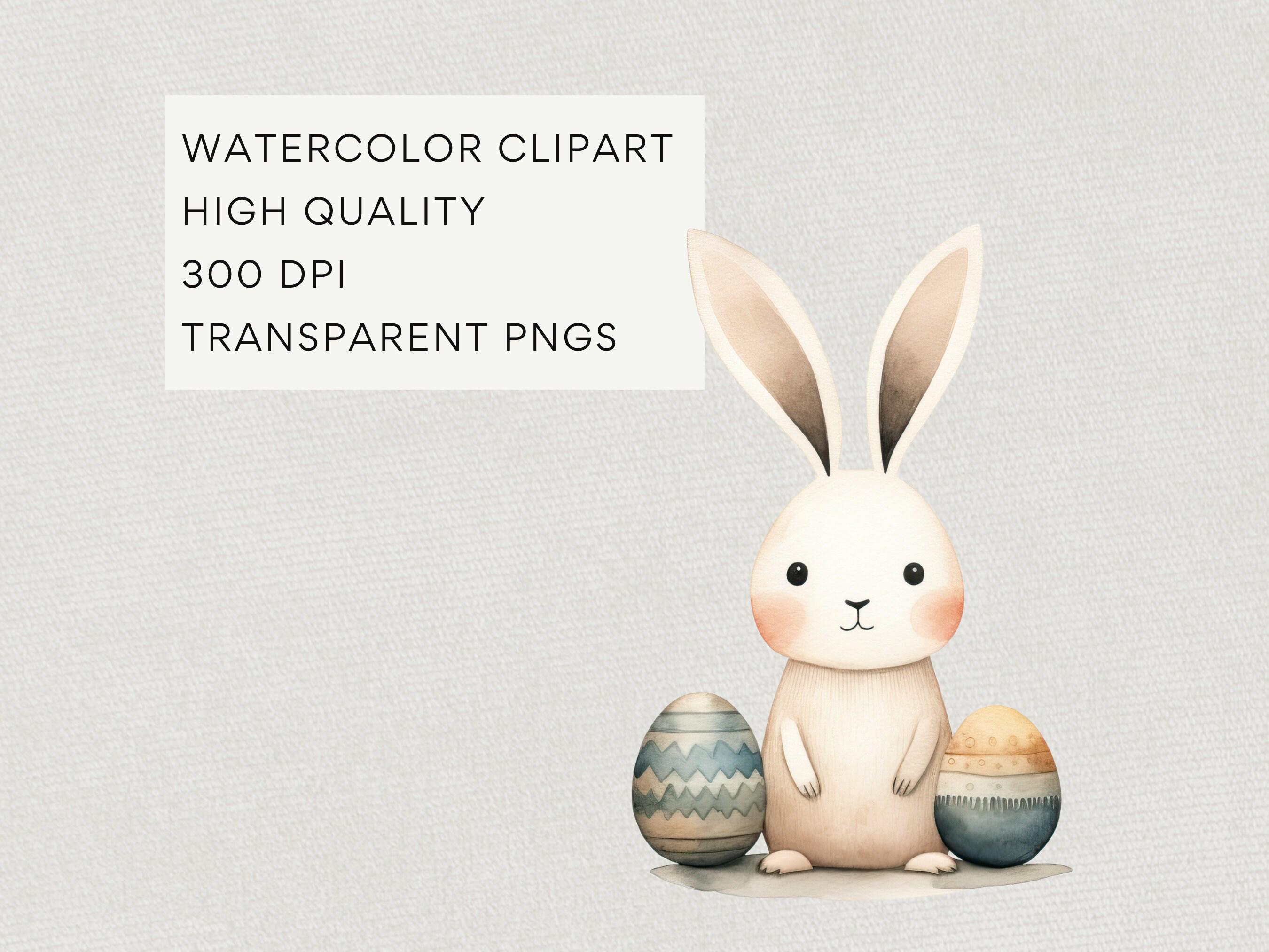 Cute Easter Bunny Clipart, DIGITAL DOWNLOAD, Pastel Watercolor Spring ...
