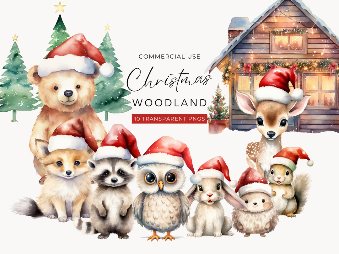 Christmas Woodland Animal Clipart, DIGITAL DOWNLOAD, Cute Baby Forest ...
