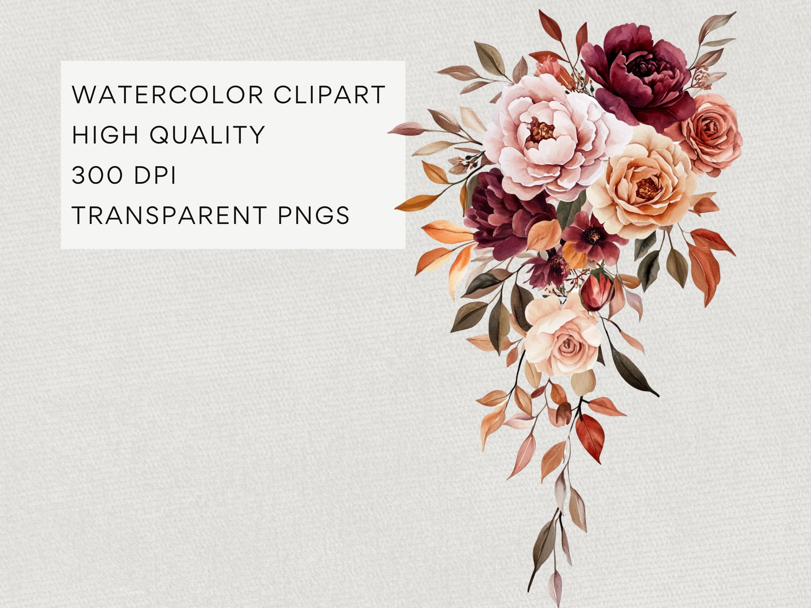 Burgundy Rust Flower Clipart, DIGITAL DOWNLOAD, Fall Wedding Invitation ...