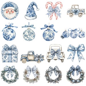 Grandmillennial Christmas Clipart Blue, DIGITAL DOWNLOAD, Watercolor ...