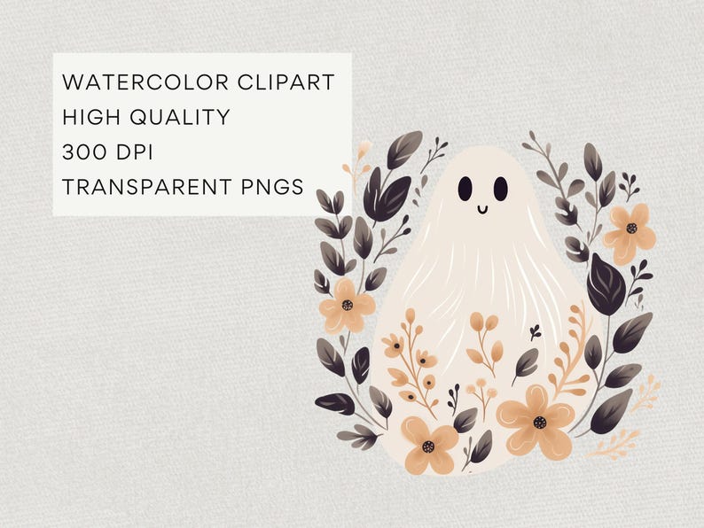 Boho Ghost Clipart, DIGITAL DOWNLOAD, Floral Ghost Clipart, Cute ...