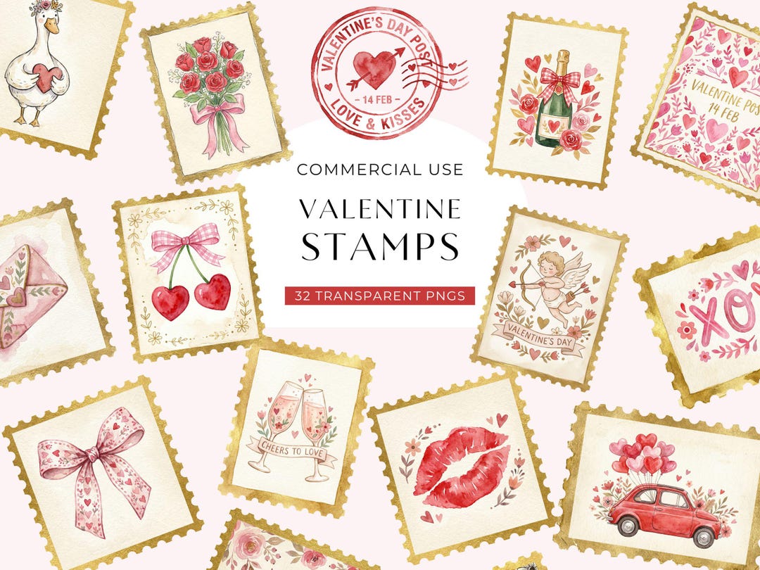 Valentine Postage Stamps Clipart, Valentines Day Clip Art, Scrapbooking ...