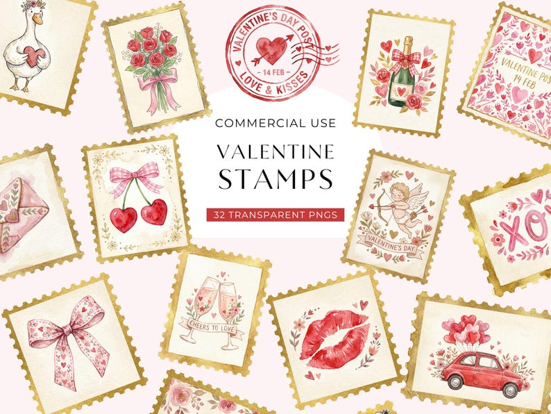 Clipart de selos postais para o Dia dos Namorados, imagens para ...