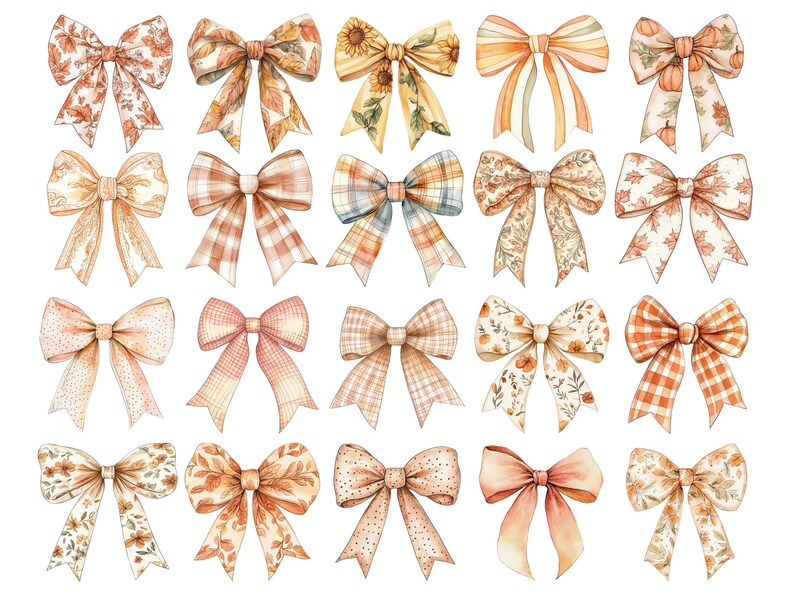 Fall Coquette Bow Clipart, DIGITAL DOWNLOAD, Watercolor Autumn Clip Art ...