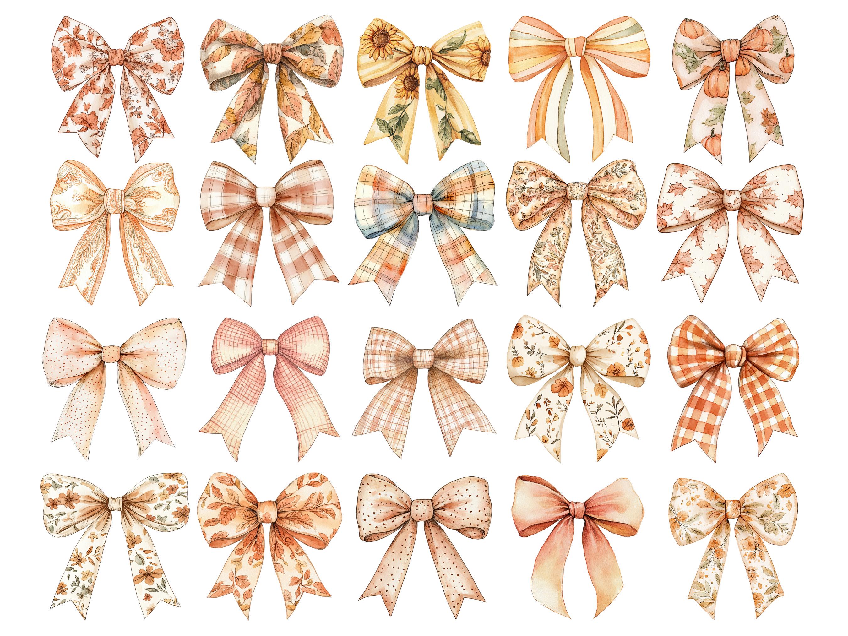 Fall Coquette Bow Clipart, DIGITAL DOWNLOAD, Watercolor Autumn Clip Art ...
