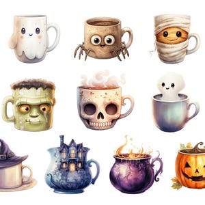 Cute Halloween Coffee Clipart, DIGITAL DOWNLOAD, Watercolor Ghost, Fall ...