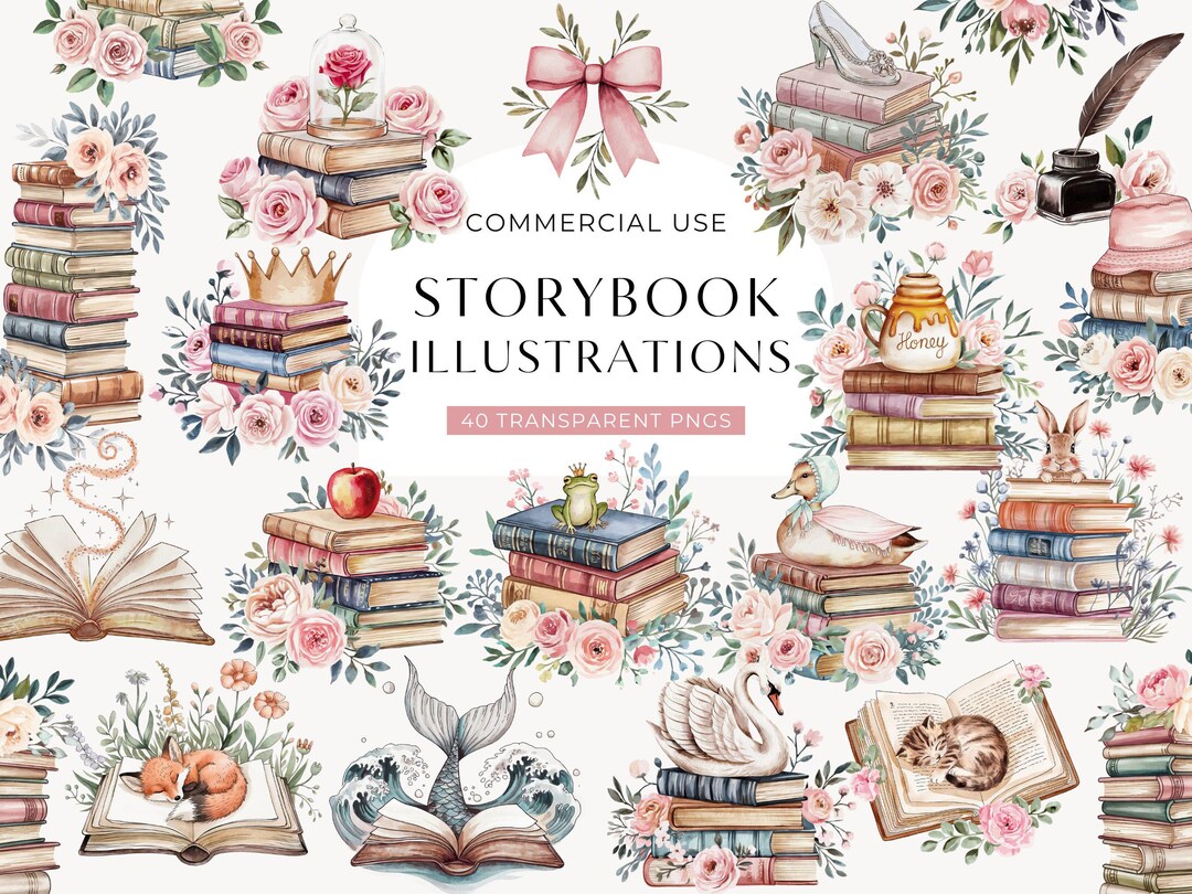 Storybook Clipart, Story Book Clip Art, Cute Watercolor Book Lover ...