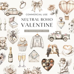 Neutral Valentine Clipart, DIGITAL DOWNLOAD, Boho Watercolor Love Day ...