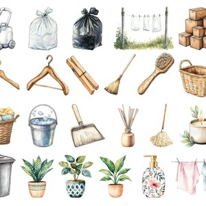 Spring Cleaning Clipart, House Clean Business Clip Art, Watercolor ...