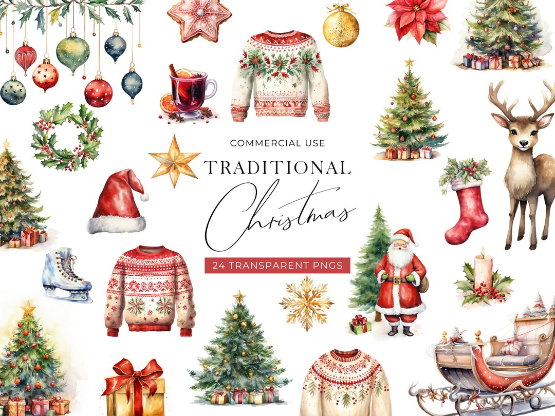 Traditional Christmas Clipart, DIGITAL DOWNLOAD, Vintage Retro ...