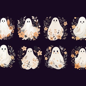 Boho Ghost Clipart, DIGITAL DOWNLOAD, Floral Ghost Clipart, Cute ...