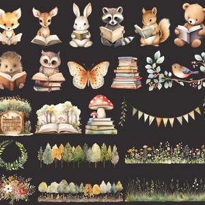 Animals Reading Books Clipart, DIGITAL DOWNLOAD, Cute Baby Woodland ...