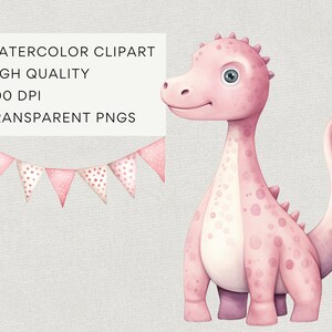 Pink Dinosaur Clipart, DIGITAL DOWNLOAD, Cute Girly Watercolor Dinosaur ...