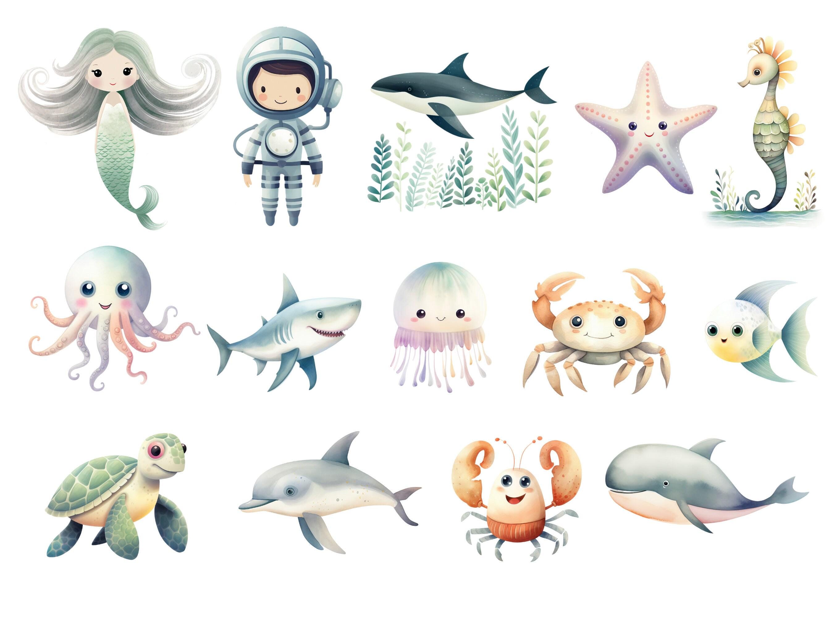 Under the Sea Watercolor Clipart DIGITAL DOWNLOAD, Cute Ocean Animal ...