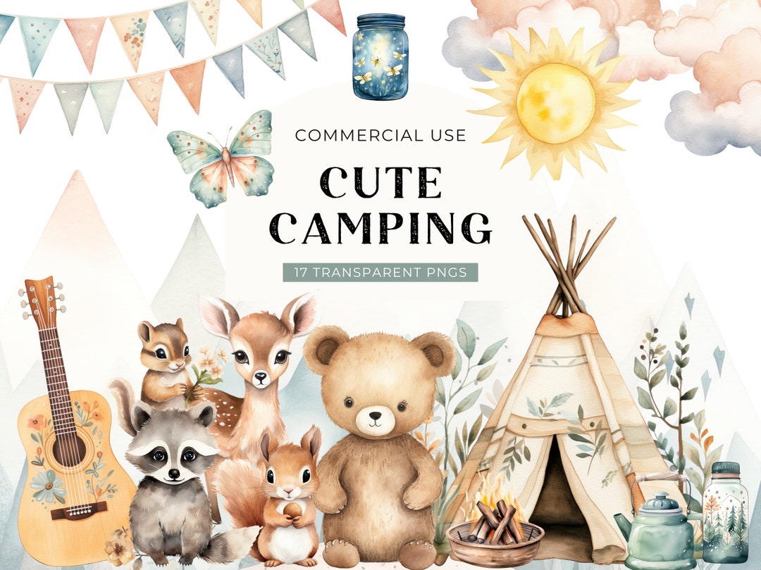 Cute Camping Clipart, DIGITAL DOWNLOAD, Woodland Forest Animal ...