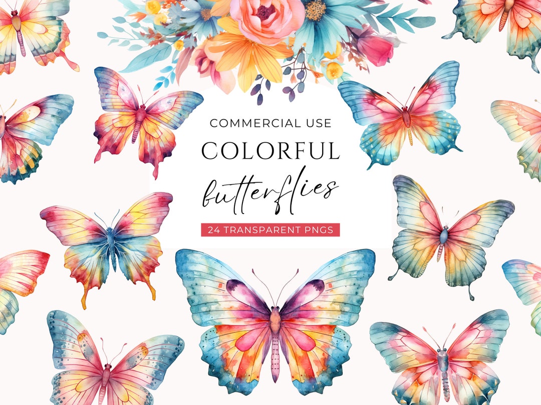 Colorful Butterflies Clipart, DIGITAL DOWNLOAD, Watercolor Rainbow ...