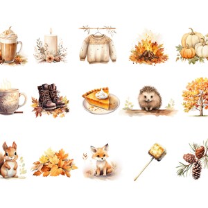 Cozy Fall Clipart Bundle, DIGITAL DOWNLOAD, Watercolor Autumn Clip Art ...