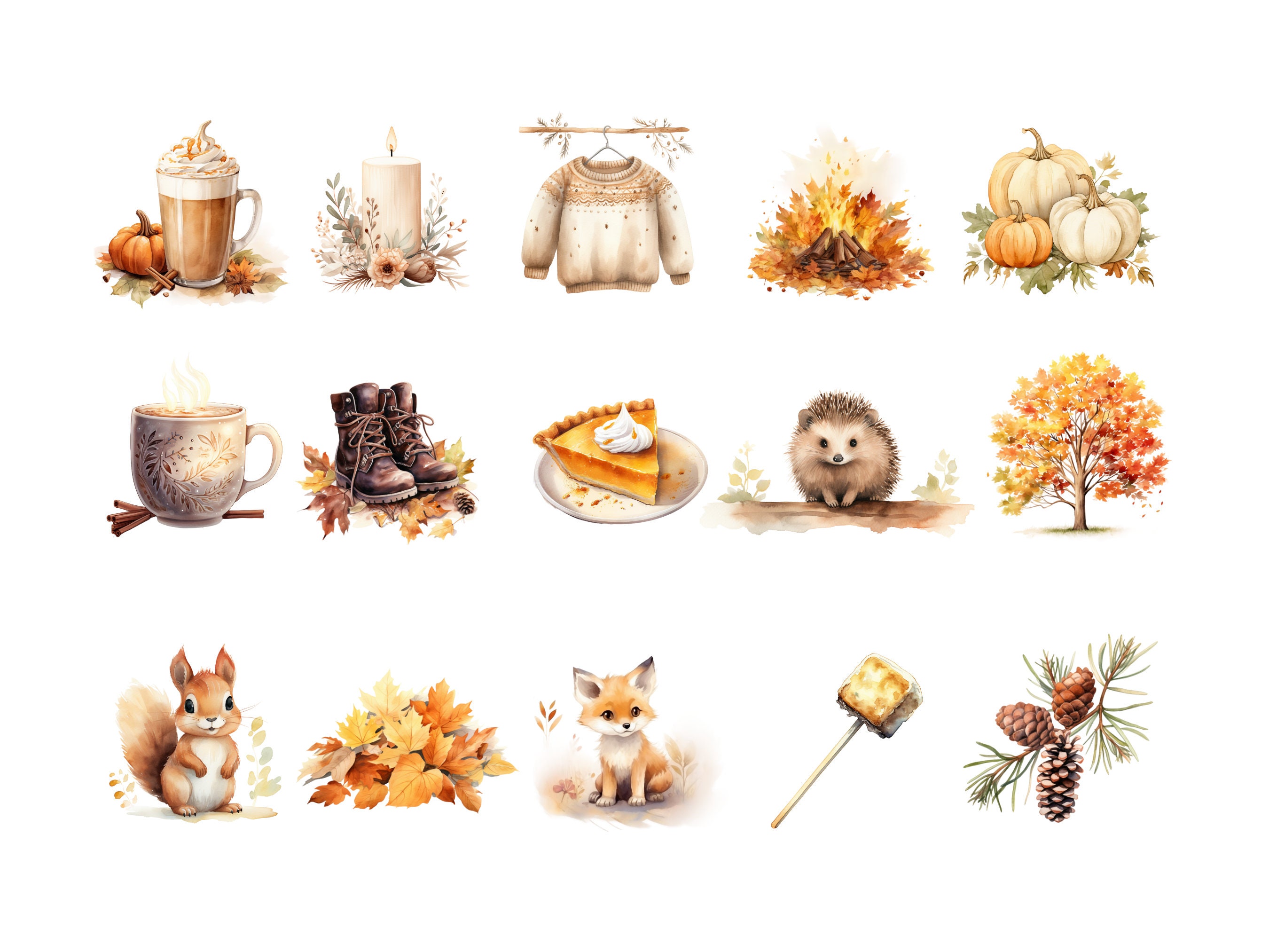 Cozy Fall Clipart Bundle, DIGITAL DOWNLOAD, Watercolor Autumn Clip Art ...