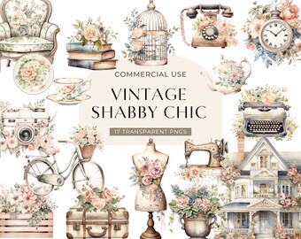 Shabby Chic Clipart, Watercolor Victorian Decor Clipart, Junk Journal ...