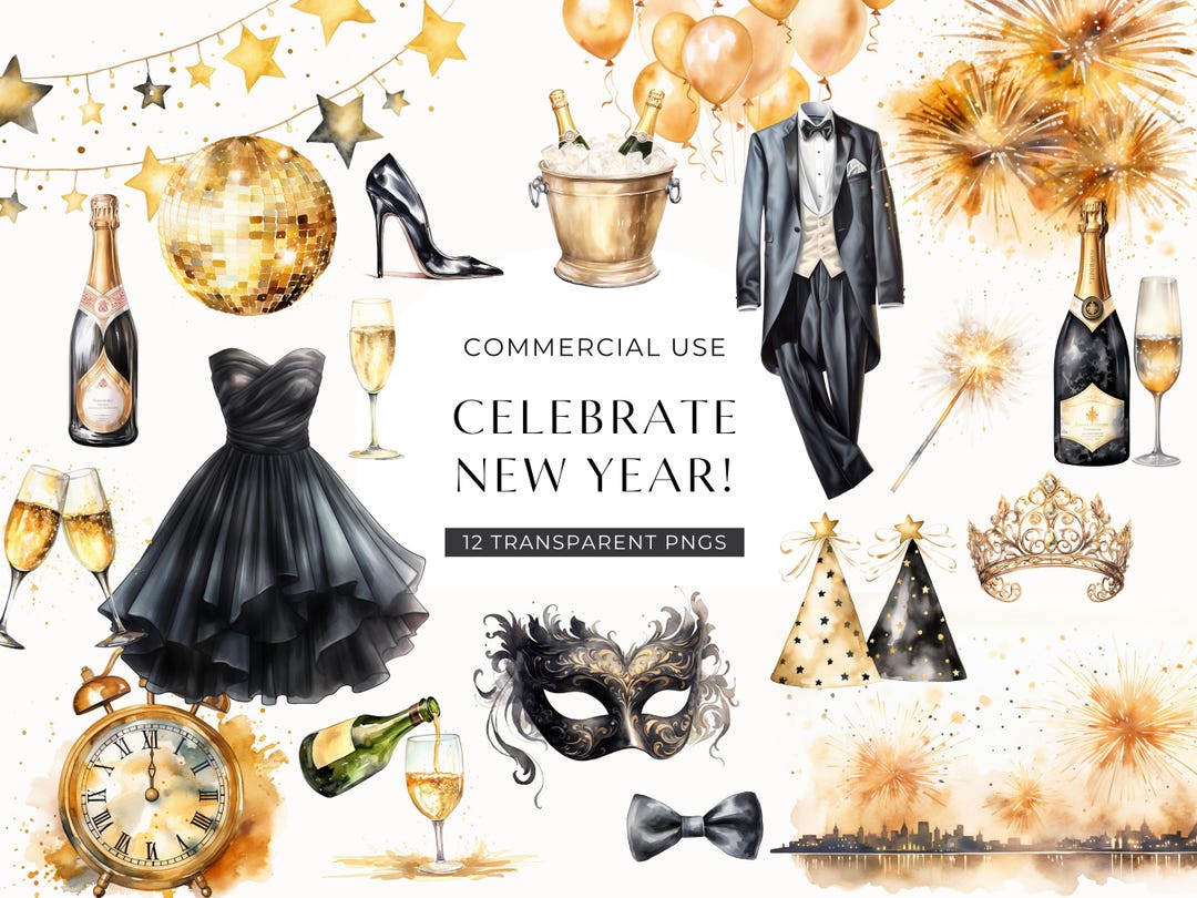 New Years Eve Party Clipart, DIGITAL DOWNLOAD, 2024 New Years ...