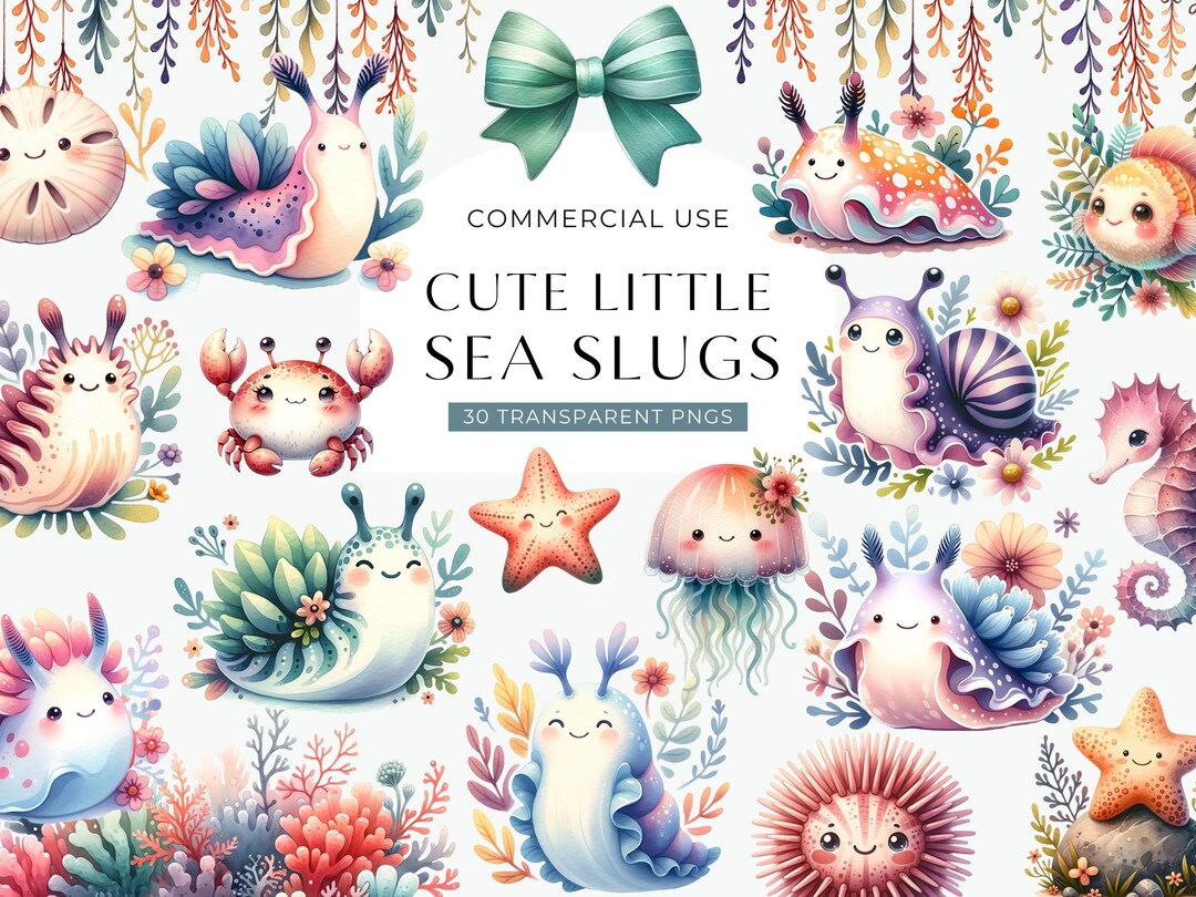 Cute Sea Slug Clipart, Marine Life Creatures Clip Art, Watercolor Under ...