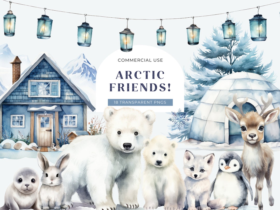Winter Wonderland Clipart, DIGITAL DOWNLOAD, Christmas Arctic Animals ...