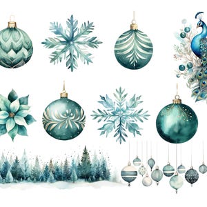 Teal Christmas Clipart, DIGITAL DOWNLOAD, Watercolor Hanging Ornament ...