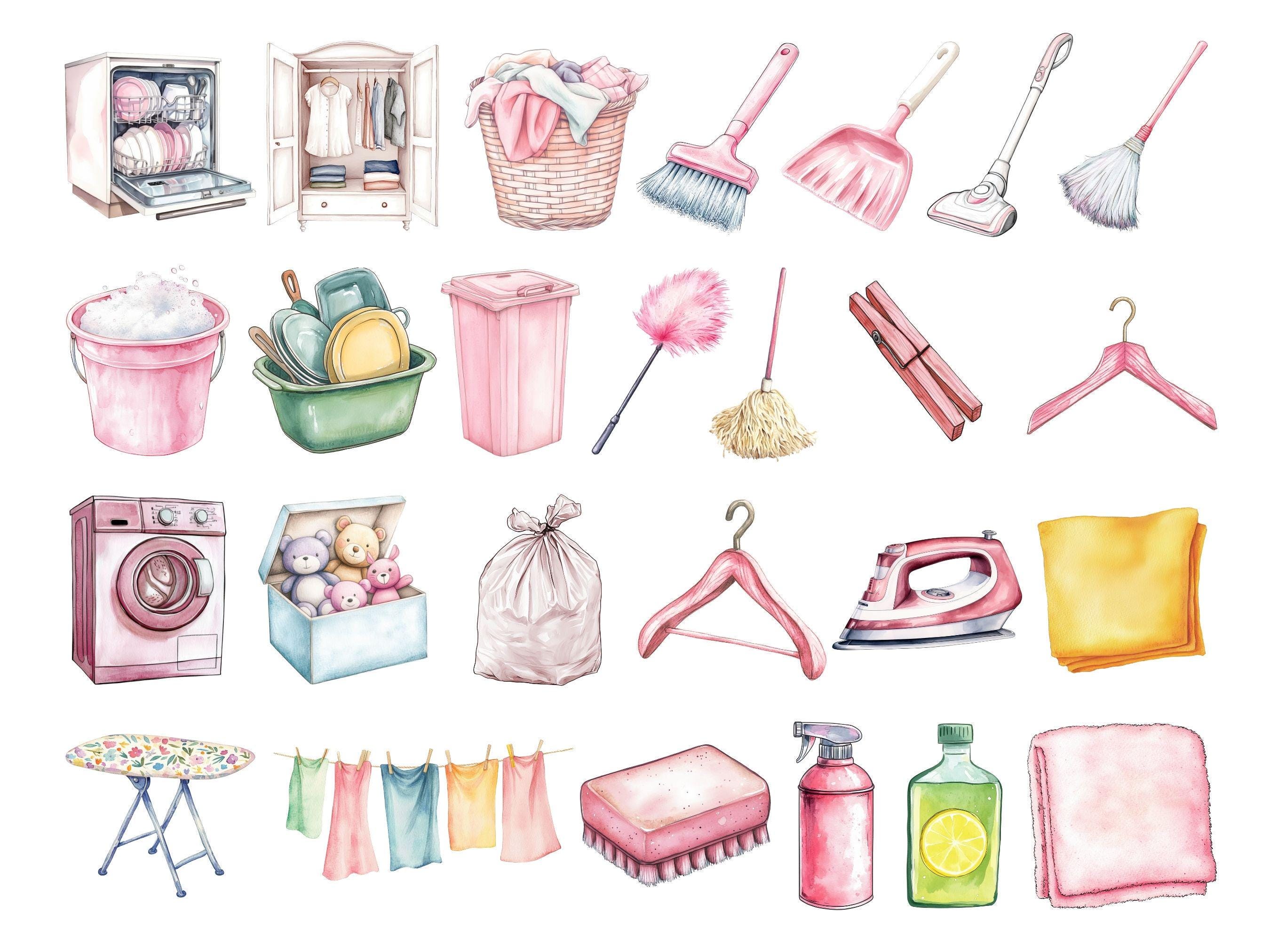 Cute Cleaning Clipart, Watercolor Cleaning Supplies, Kids Home Chores ...