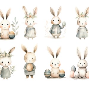 Cute Easter Bunny Clipart, DIGITAL DOWNLOAD, Pastel Watercolor Spring ...