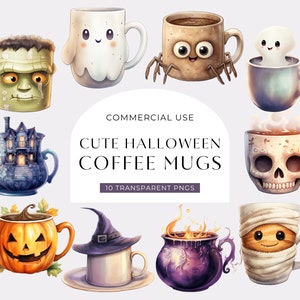 Cute Halloween Coffee Clipart, DIGITAL DOWNLOAD, Watercolor Ghost, Fall ...