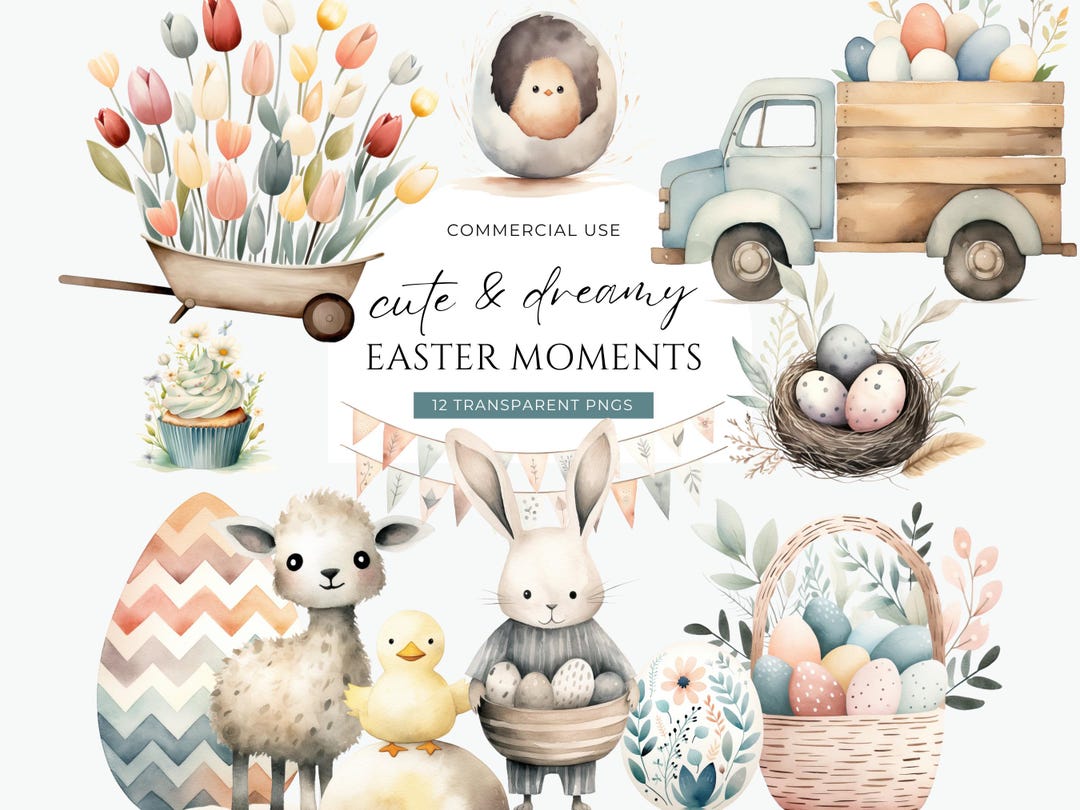 Pastel Easter Watercolor Clipart, DIGITAL DOWNLOAD, Cute Easter Truck ...