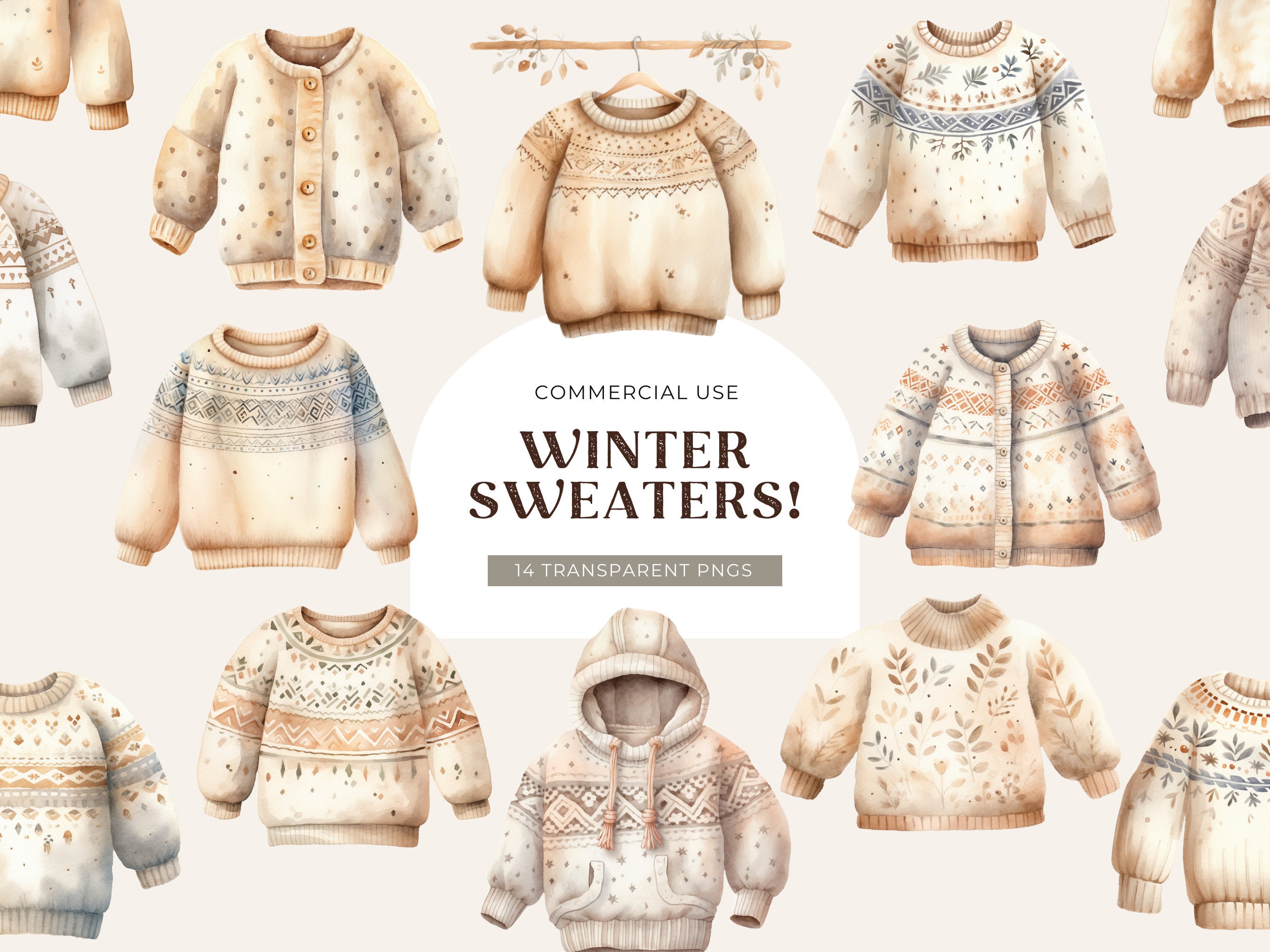 Winter Sweaters Clipart, DIGITAL DOWNLOAD, Sweater Weather Illustration ...