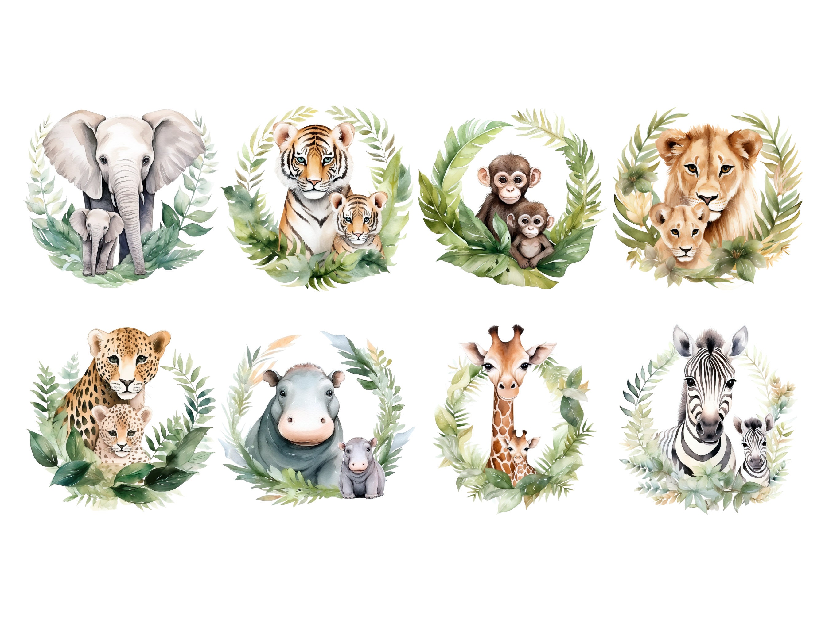 Baby Animal and Mom Clipart, DIGITAL DOWNLOAD, Jungle Safari Mama Clip ...